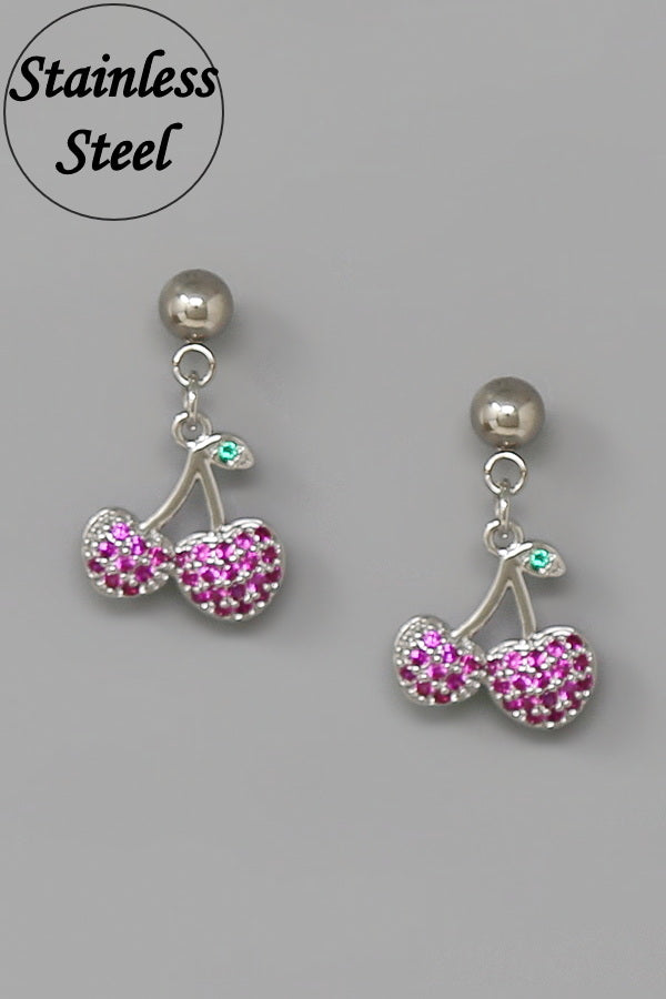 Cherry CZ Pave Stainless Steel Earrings – US Jewelry House